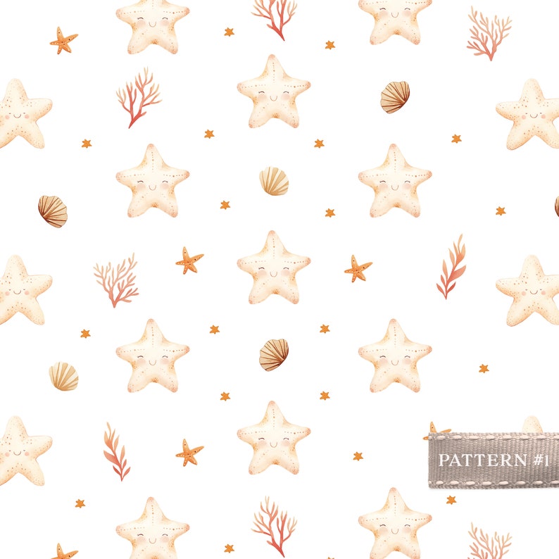Starfish Seamless Pattern Underwater Watercolor Pattern Digital Paper ...