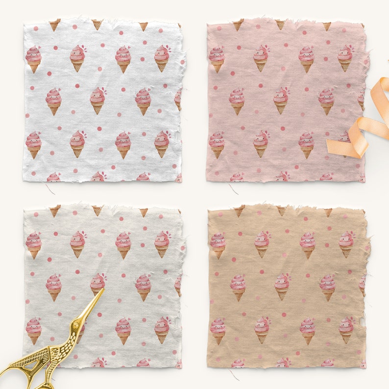 Ice Cream Seamless Pattern-kawaii Watercolor-digital Paper-baby ...