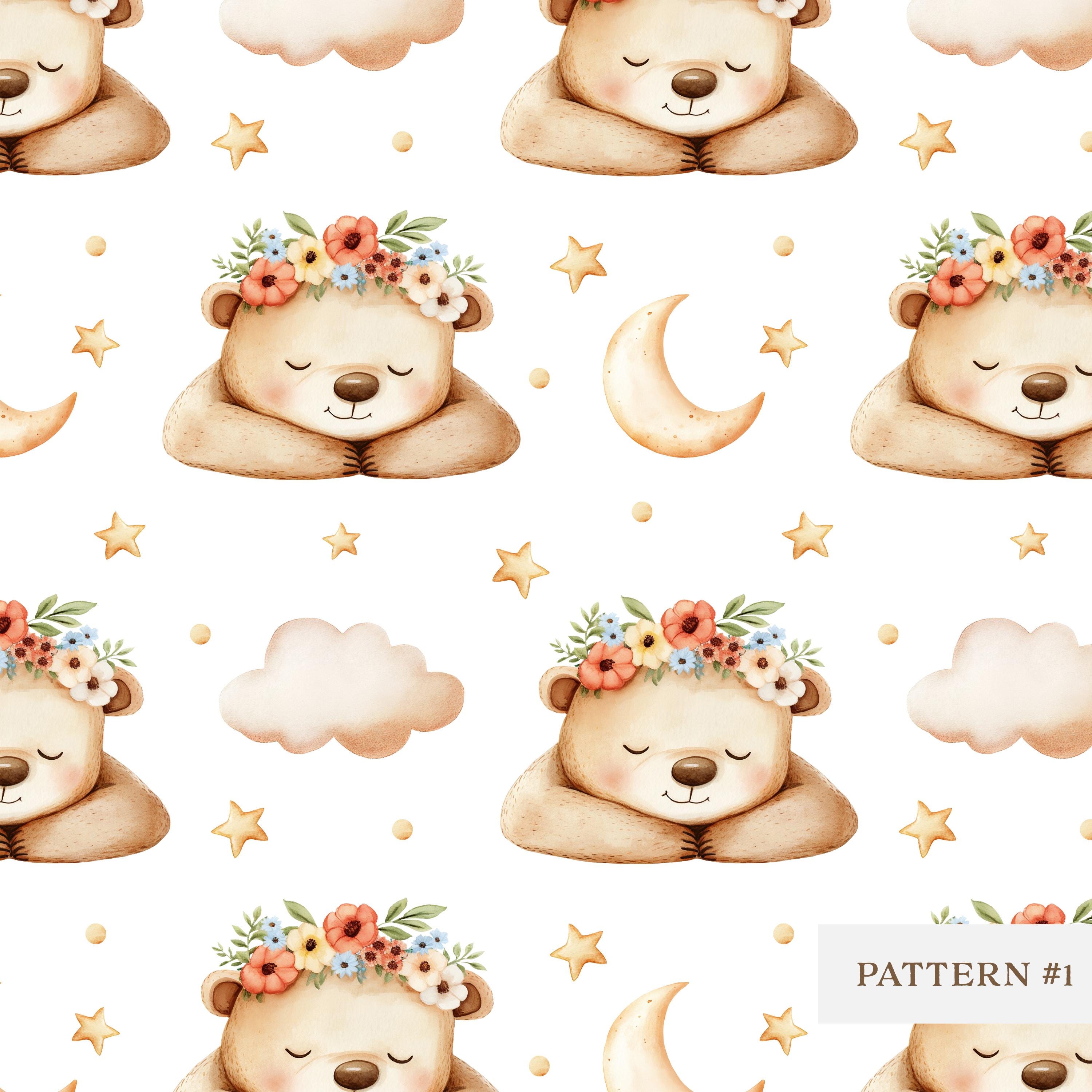 Watercolor Baby Bear Seamless Pattern, Cute Sleeping Animal Nursery ...