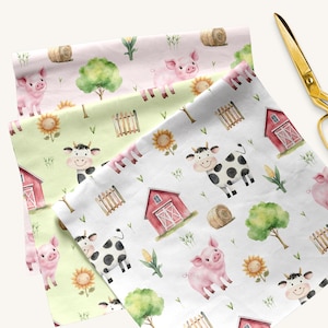 Watercolor Farm Animals Digital Paper, Cow and Pig Seamless Pattern ...