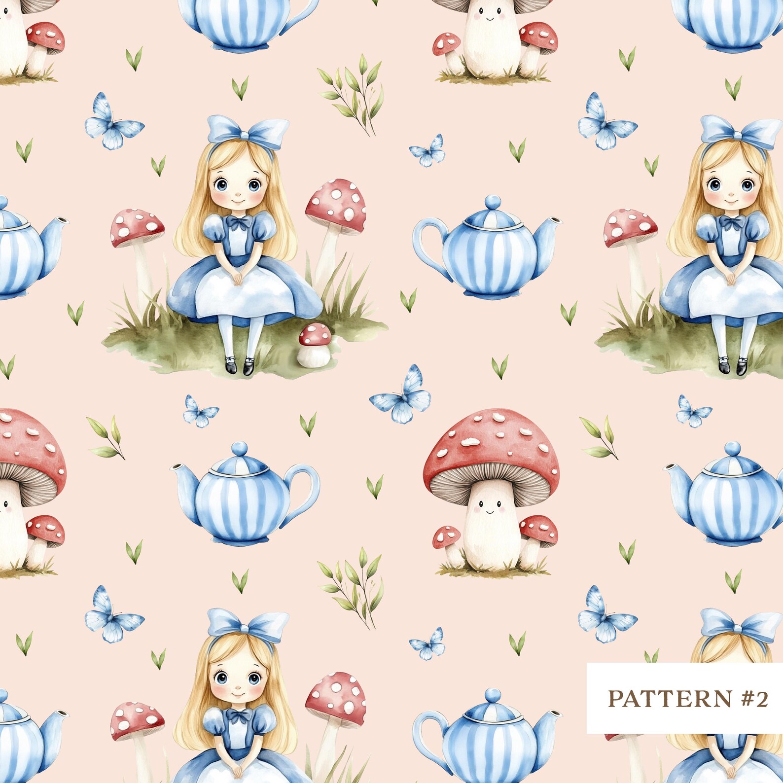 Alice in Wonderland Seamless Pattern, Whimsical Digital Paper, Fabric ...
