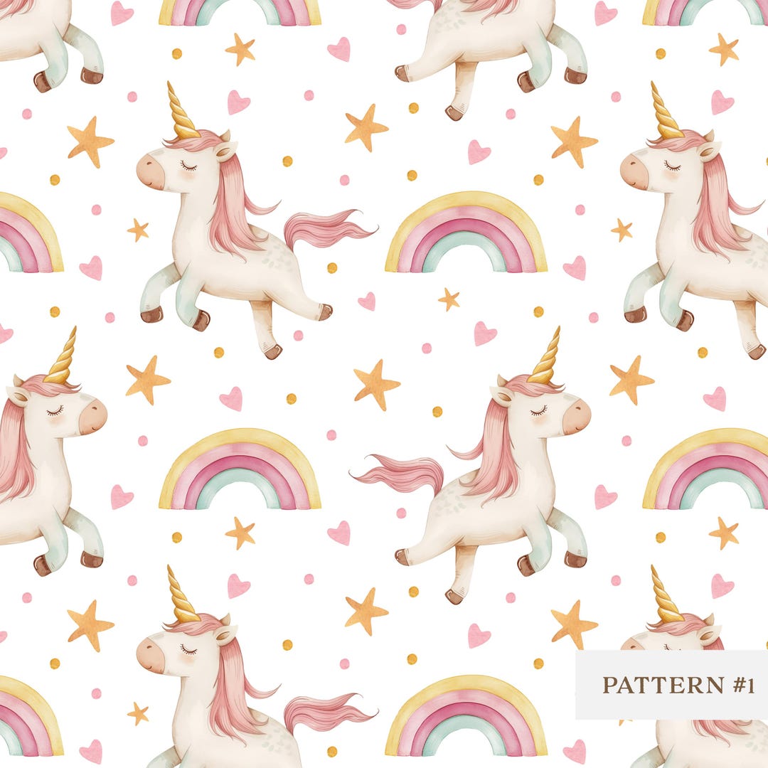 Pastel Unicorn Digital Paper, Cute Rainbow Pony Seamless Pattern, Baby ...