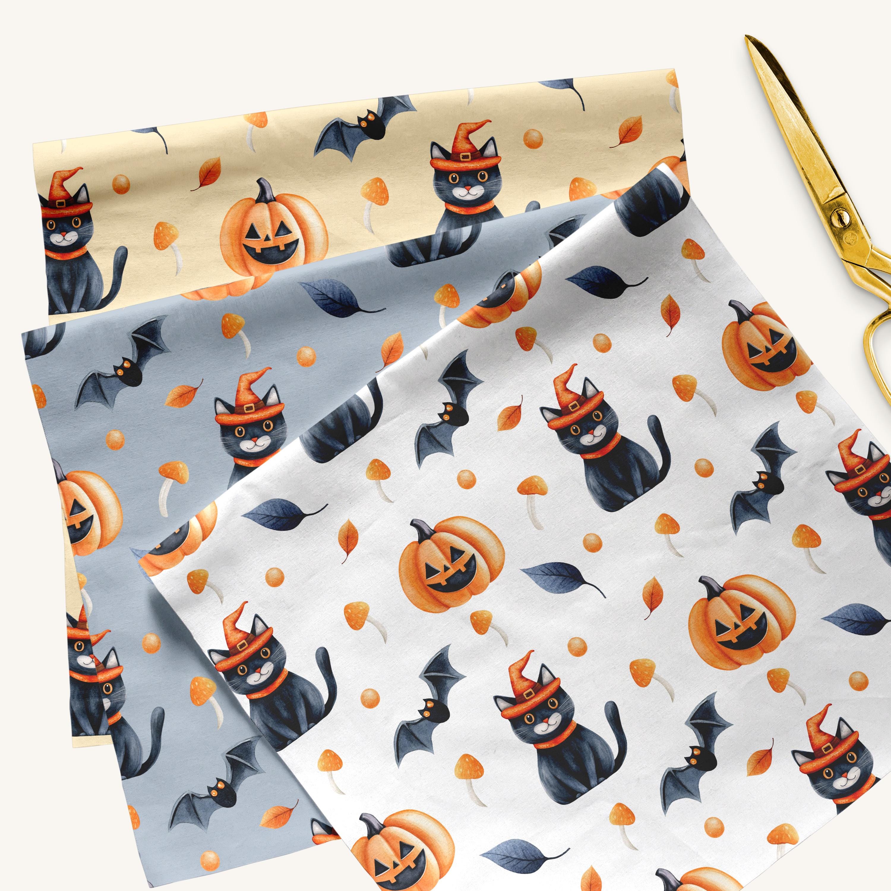 Cute Halloween Cat Seamless Pattern-halloween Pumpkins-bat-spooky ...