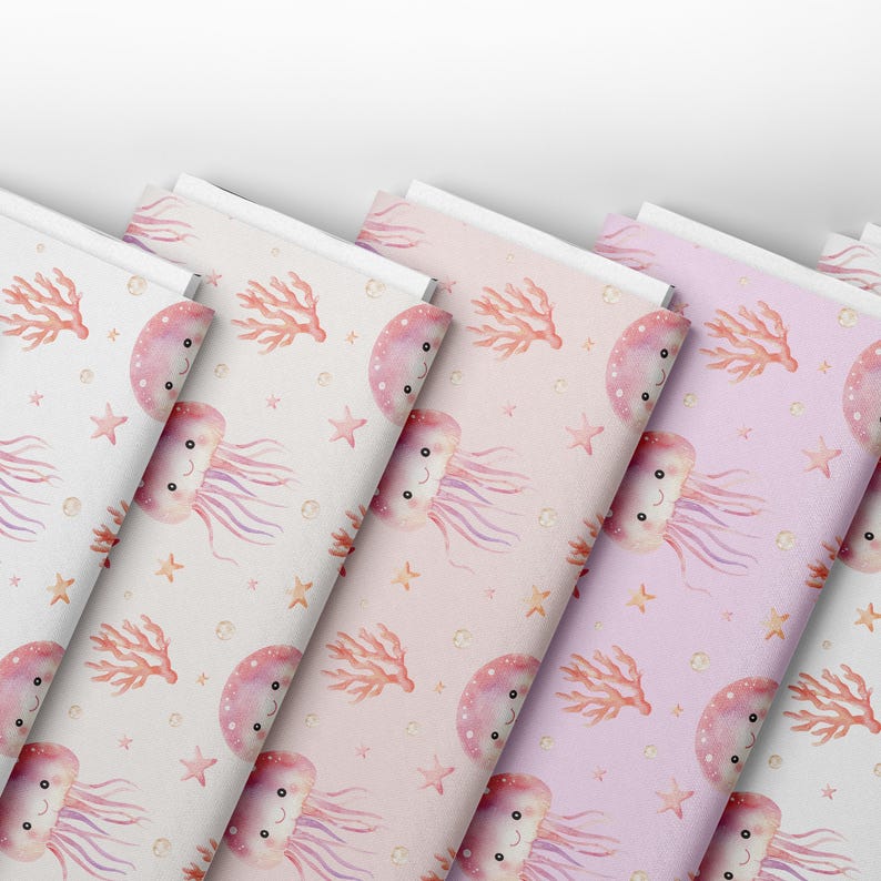 Watercolor Jellyfish Seamless Pattern, Cute Ocean Sea Life Digital ...