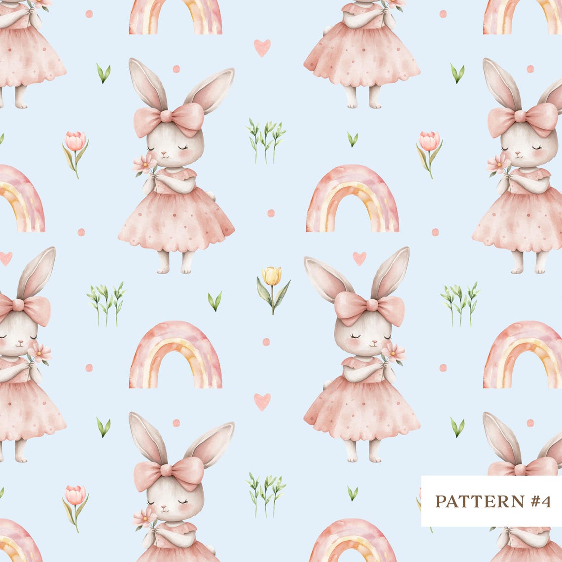 Watercolor Bunny Seamless Pattern, Cute Easter Digital Paper, Baby Girl ...