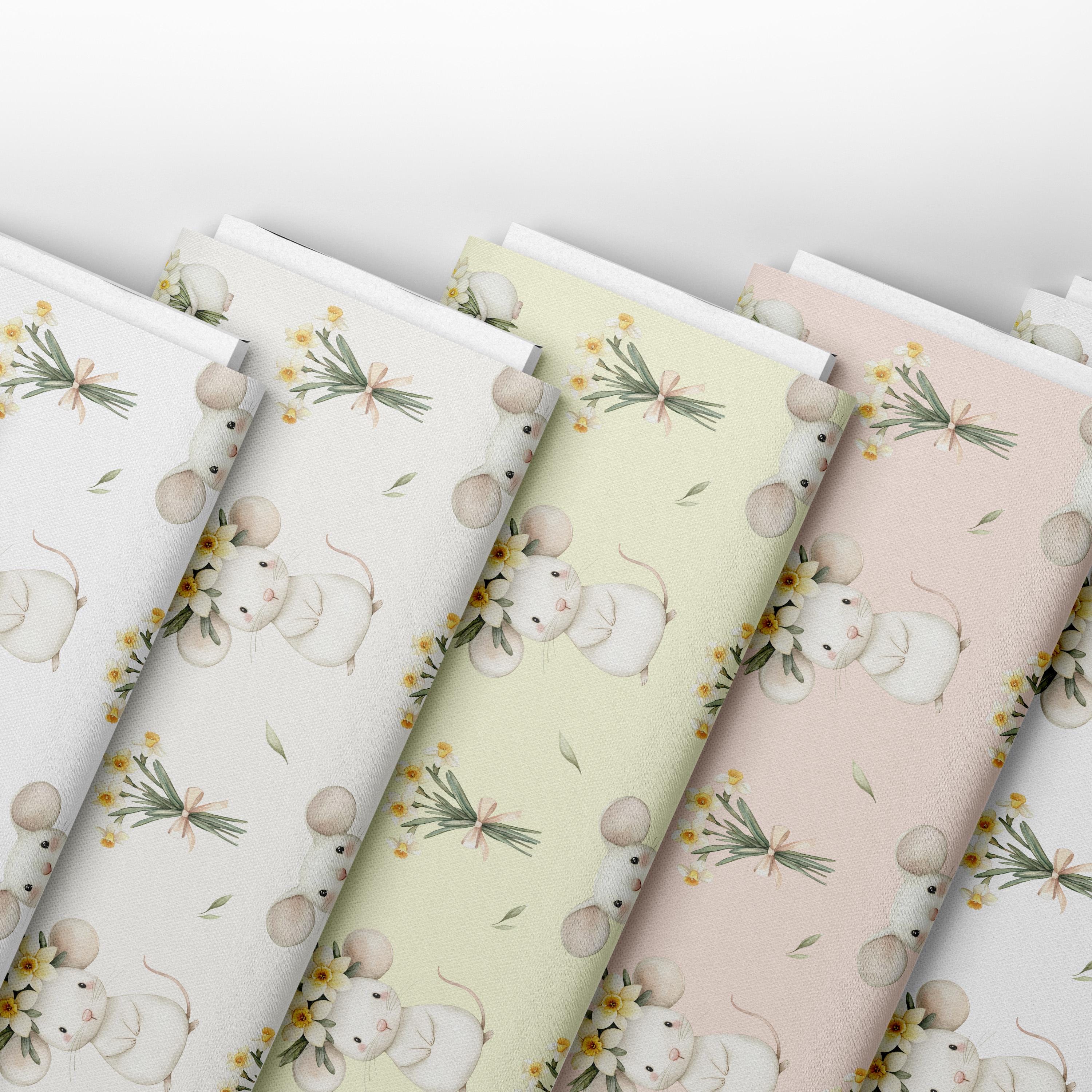 Watercolor Mouse Seamless Pattern, Cute Floral Mice Fabric, Digital ...
