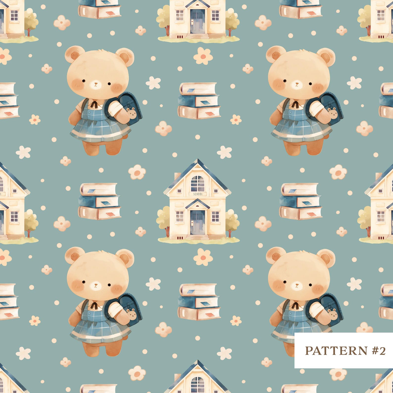 Teddy Bear Seamless Pattern-back to School-fabric Design-digital Paper ...