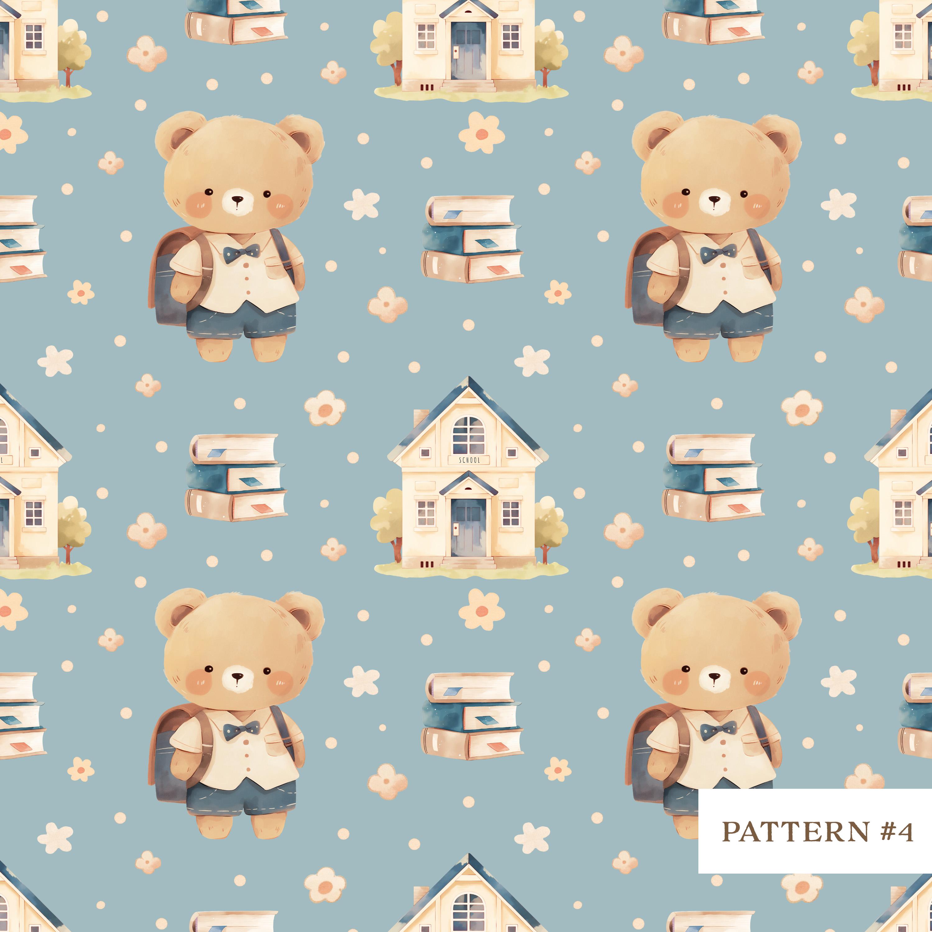 Teddy Bear Seamless Pattern-back to School-fabric Design-digital Paper ...
