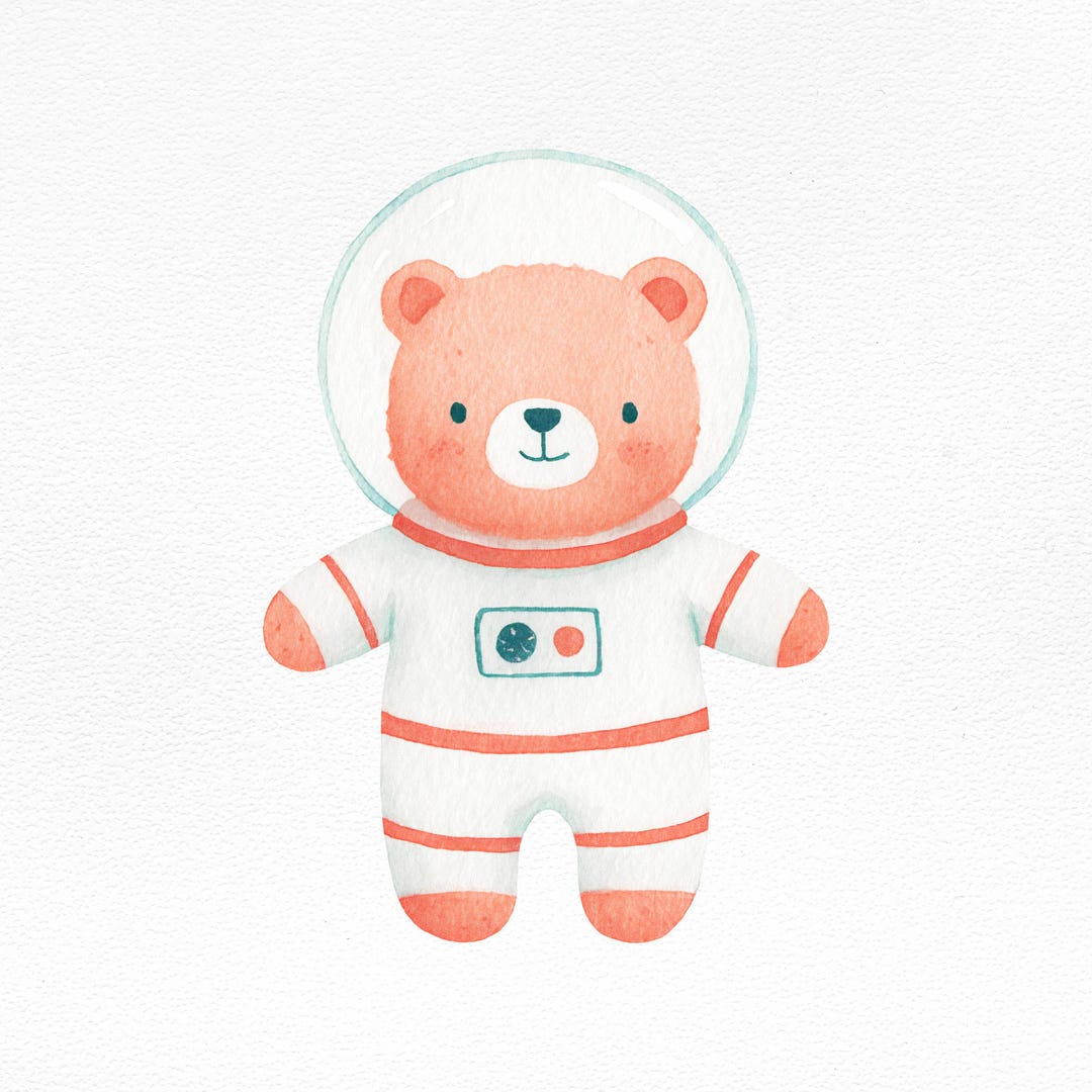 Cute Space Bear Clipart | Watercolor Astronaut Bear | Nursery Space Art ...