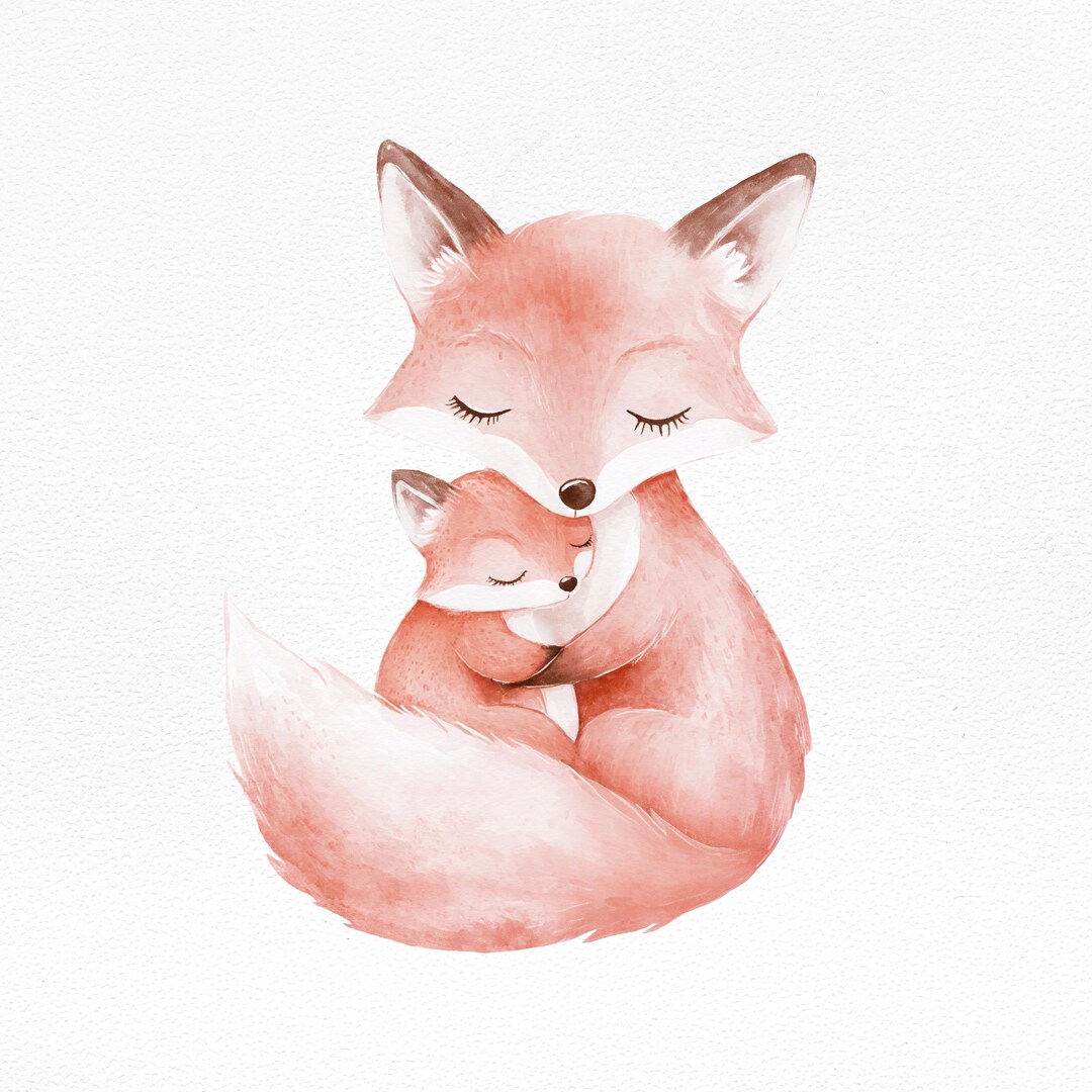 Mama Fox Clipart-watercolor Foxes Clipart-cute Baby Fox Clip Art-fox ...