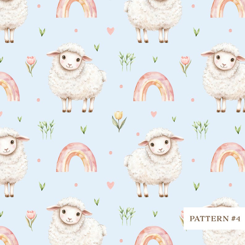 Seamless Sheep Pattern, Watercolor Farm Animal Digital Paper, Cute Lamb ...
