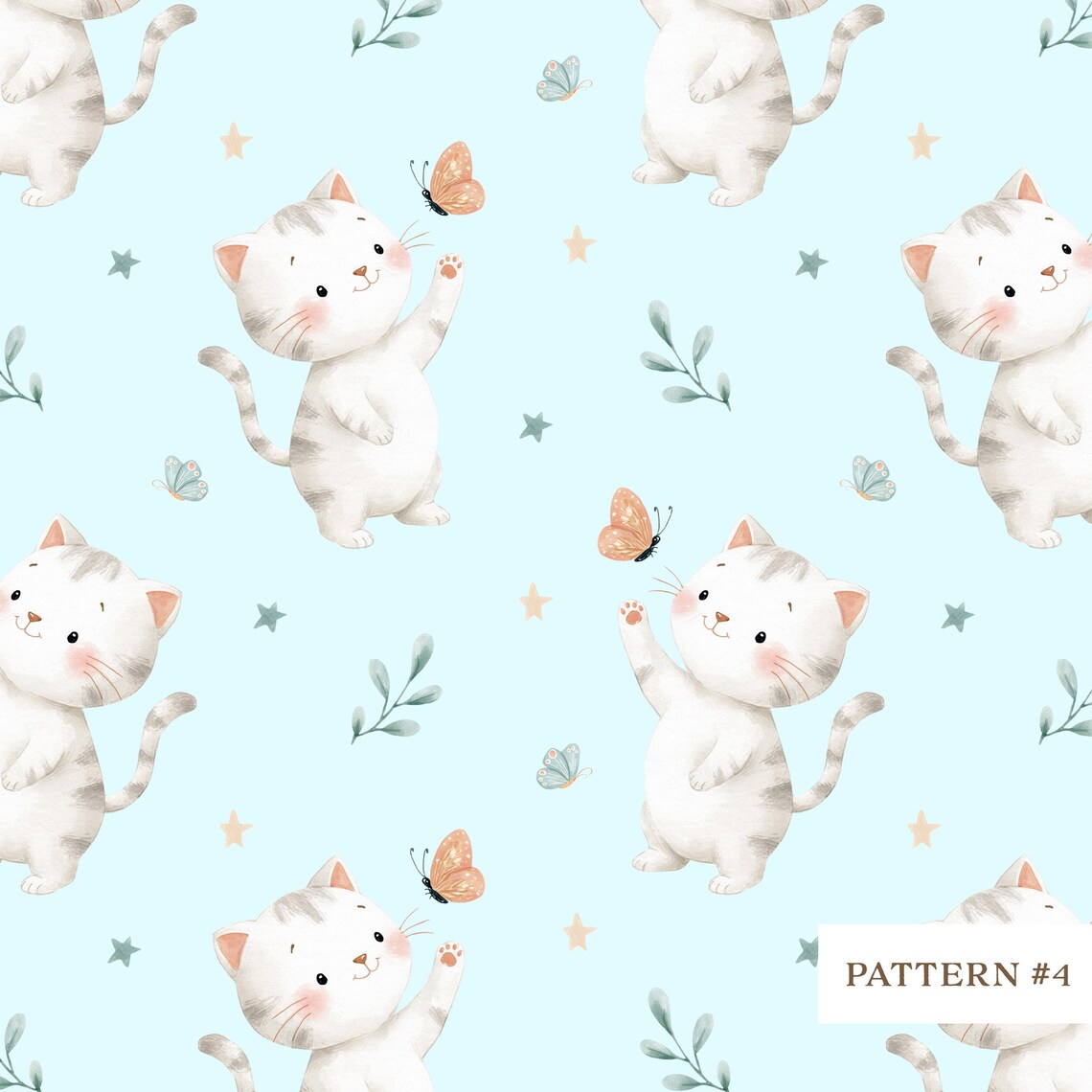 Cute Cat Seamless Pattern | Watercolor Kitten and Butterfly Design ...
