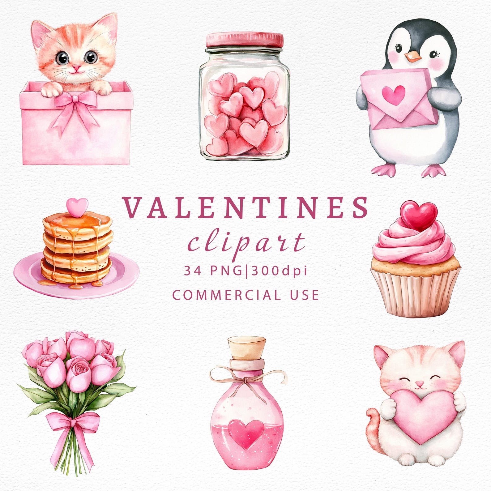 Watercolor Valentines Day Clipart, Sweet Valentines, Valentines Clipart ...