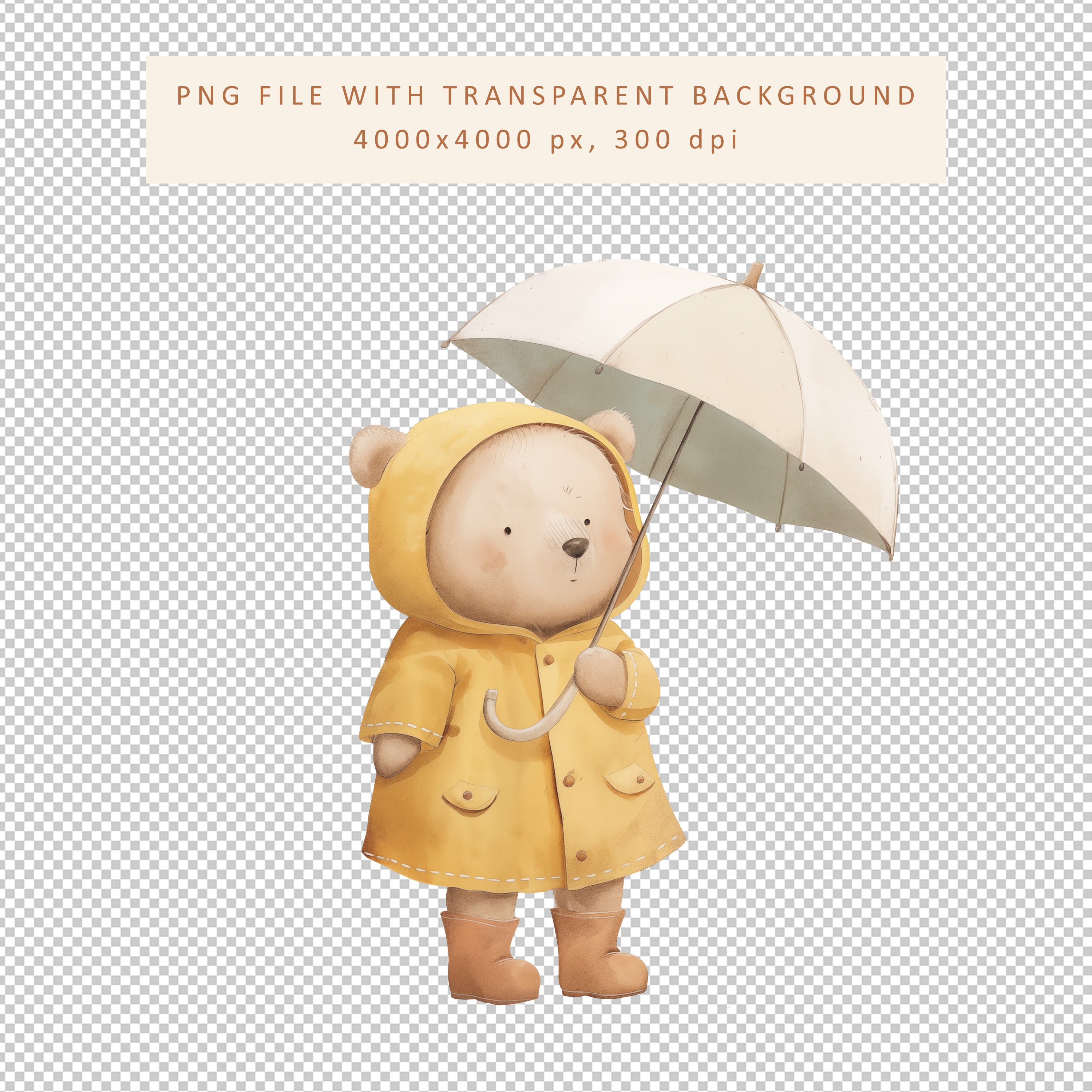 Bear With Umbrella Clip Art-bear in Raincoat Watercolor Illustration ...