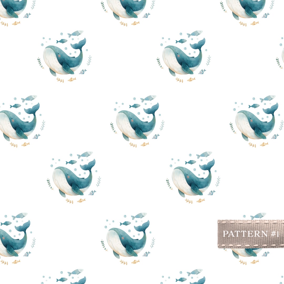 Whale Seamless Pattern-ocean Watercolor Pattern-digital Paper-baby ...