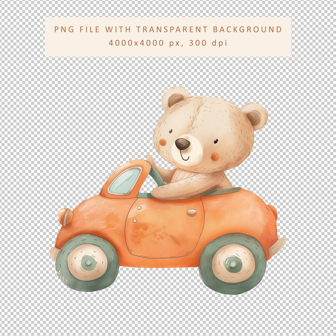 Bear Riding a Car Clip Art-bear Watercolor Illustration-animal Clipart ...