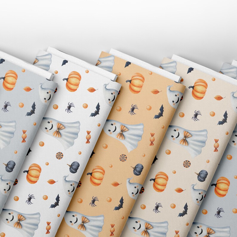 Cute Ghosts Seamless Pattern-pumpkins-spider-bat-halloween Spooky ...