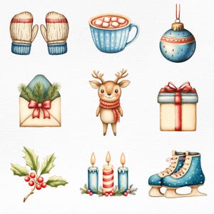 Christmas Clipart-watercolor Christmas Bundle-cute Christmas PNG Bundle ...