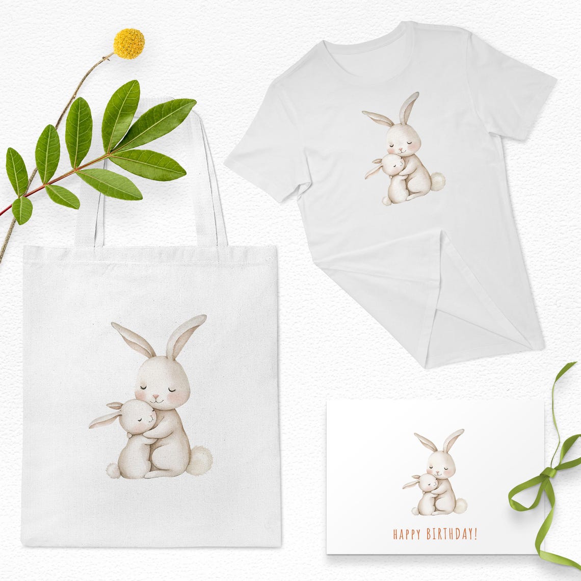 Watercolor Bunny Clipart, Cute Rabbit Mother and Baby, Woodland Animal ...