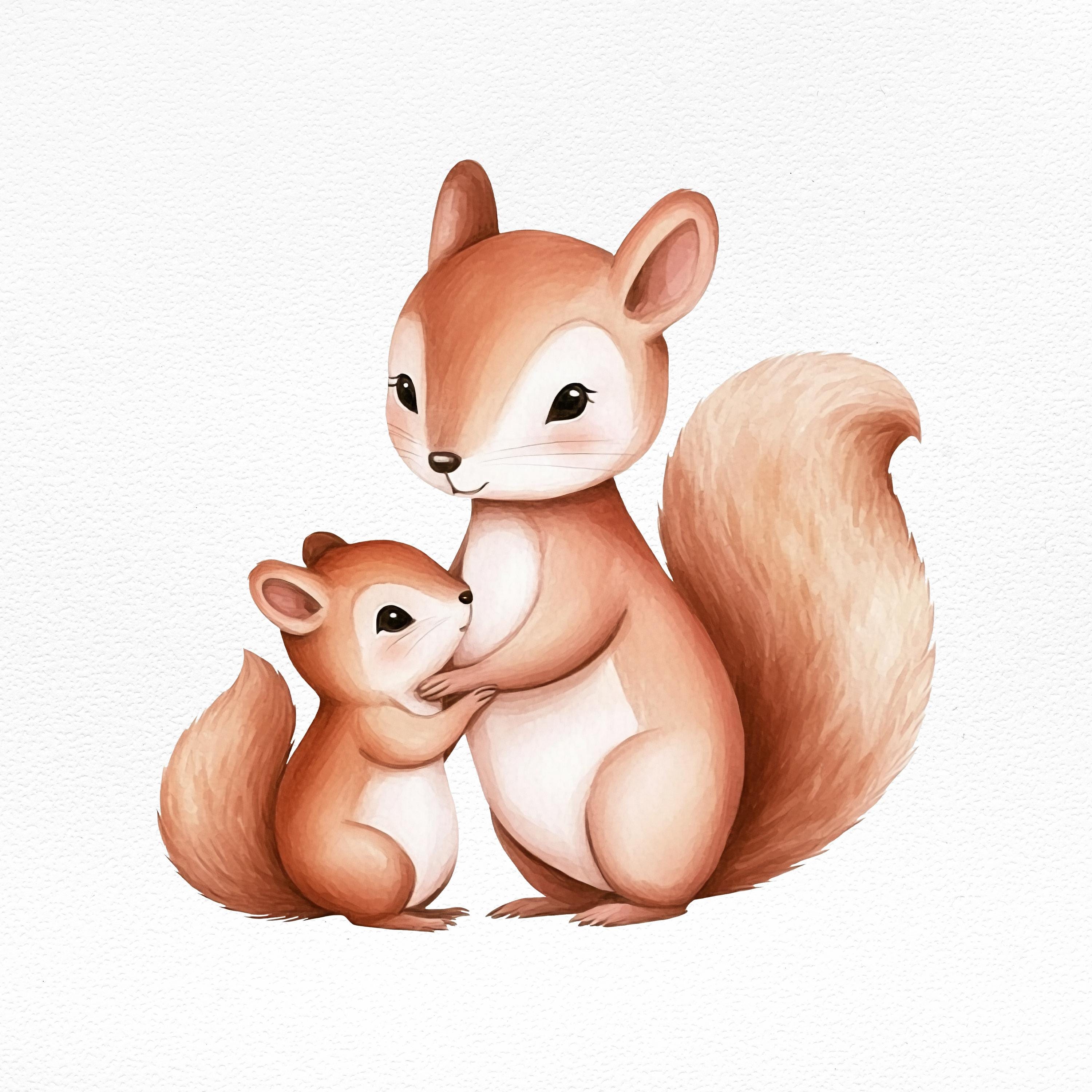 Mama Squirrel Clipart-watercolor Squirrels Clipart-cute Baby Squirrel ...