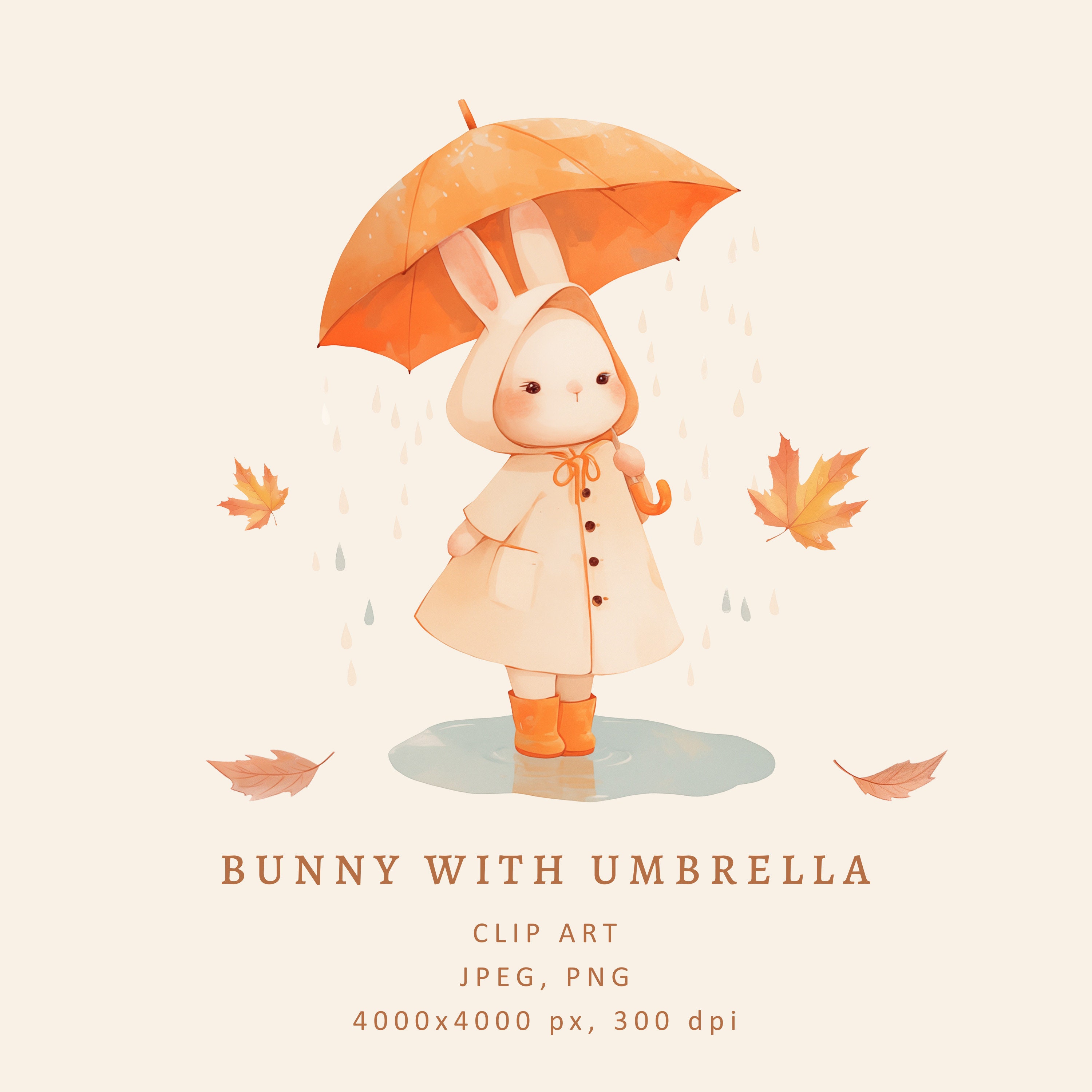 Bunny With Umbrella Clip Art-rabbit in Raincoat Watercolor Illustration ...