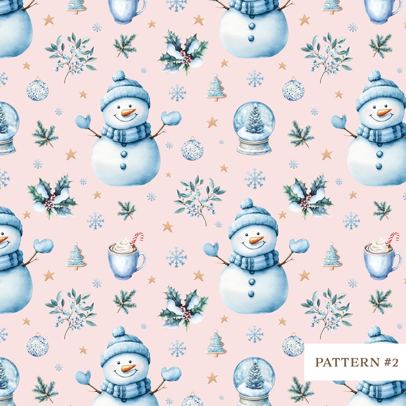 Watercolor Snowman Seamless Pattern | Winter Christmas Digital Paper ...