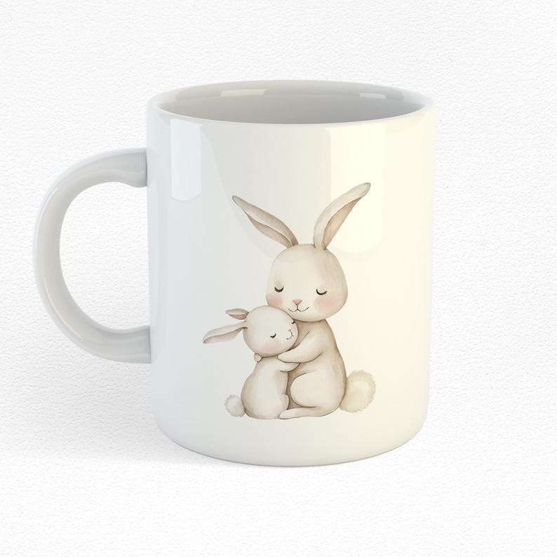 Watercolor Bunny Clipart, Cute Rabbit Mother and Baby, Woodland Animal ...