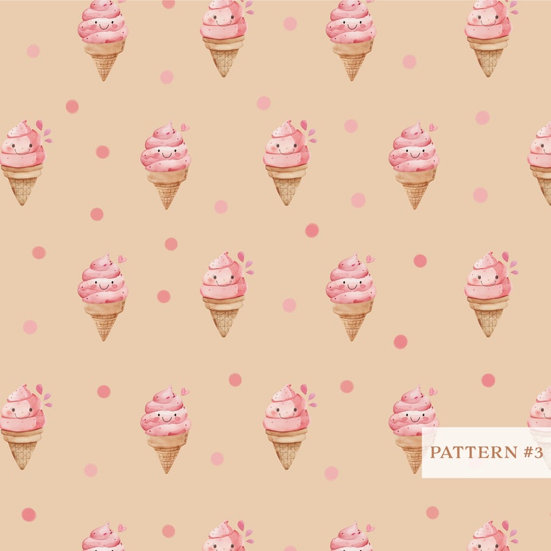 Ice Cream Seamless Pattern-kawaii Watercolor-digital Paper-baby ...