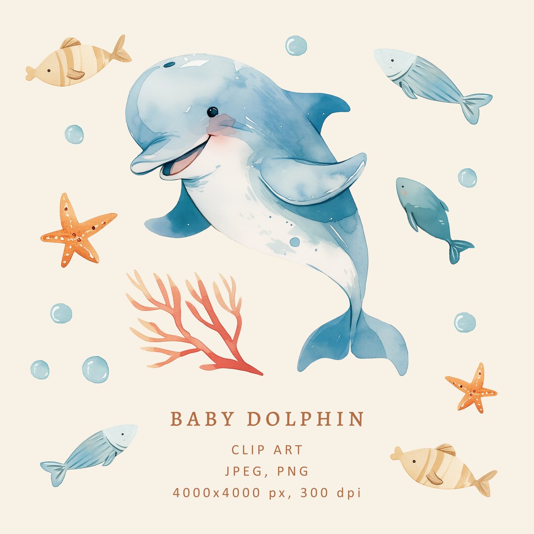 Dolphin Clip Art-nautical Watercolor Illustration-baby Nursery Clipart ...