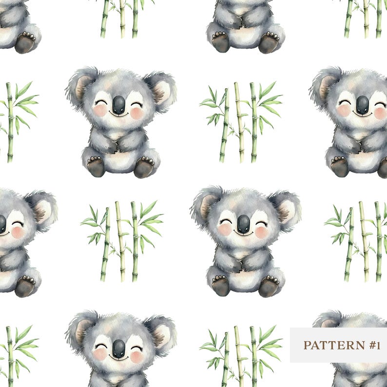 Koala Bamboo Seamless Pattern, Cute Wildlife Digital Print for Nursery ...