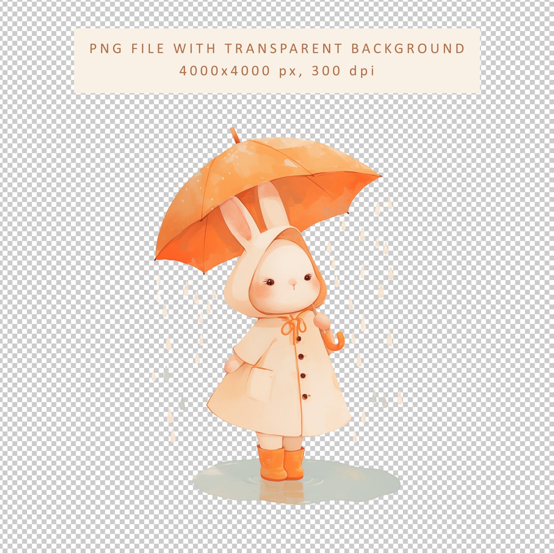 Bunny With Umbrella Clip Art-rabbit in Raincoat Watercolor Illustration ...