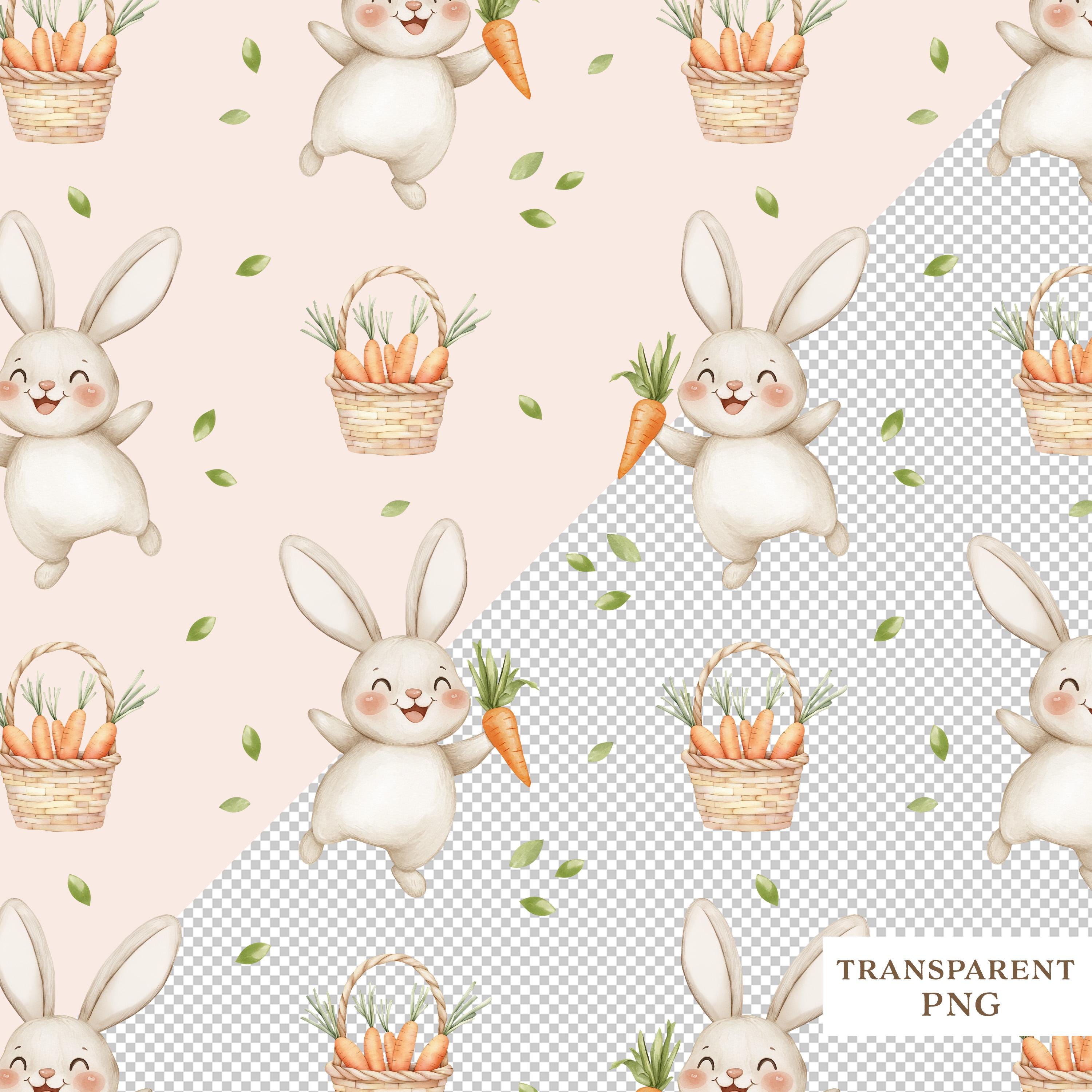 Watercolor Bunny and Carrot Seamless Pattern, Cute Rabbit Design, Kids ...