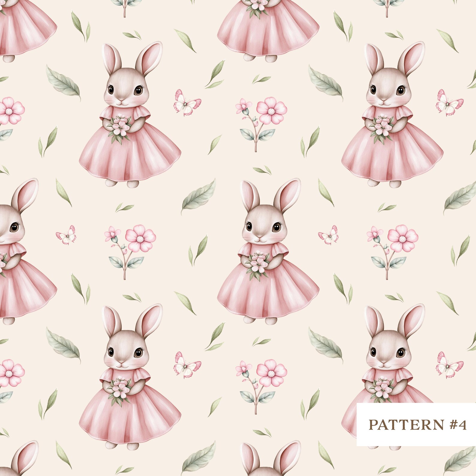 Cute Bunny Girl Seamless Pattern-watercolor Rabbit Pattern-digital ...