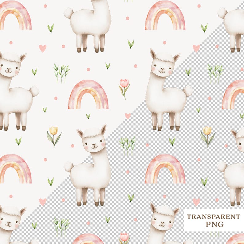 Cute Alpaca Seamless Pattern, Pastel Llama Digital Paper, Baby Nursery ...