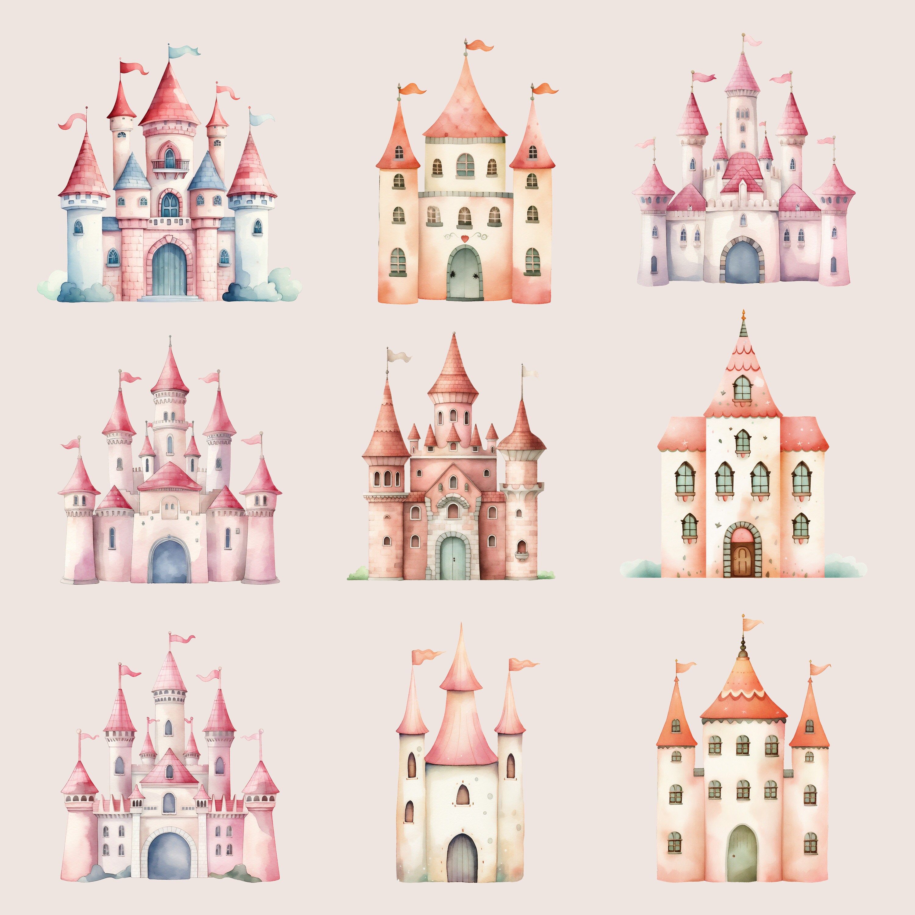 Watercolor Pink Fairy Castle Clipart-princess Castle-magical Kingdom-magical Castle Png ...