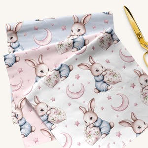 Cute Watercolor Sleeping Bunny Seamless Pattern, Sleepy Rabbit Pattern ...