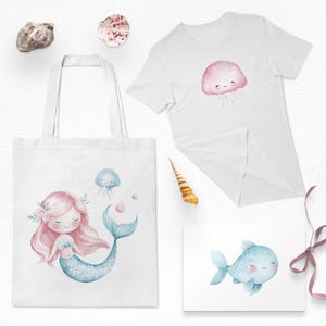 Cute Mermaid Clipart Bundle, Watercolor Mermaid Friends PNG Set, Cute ...