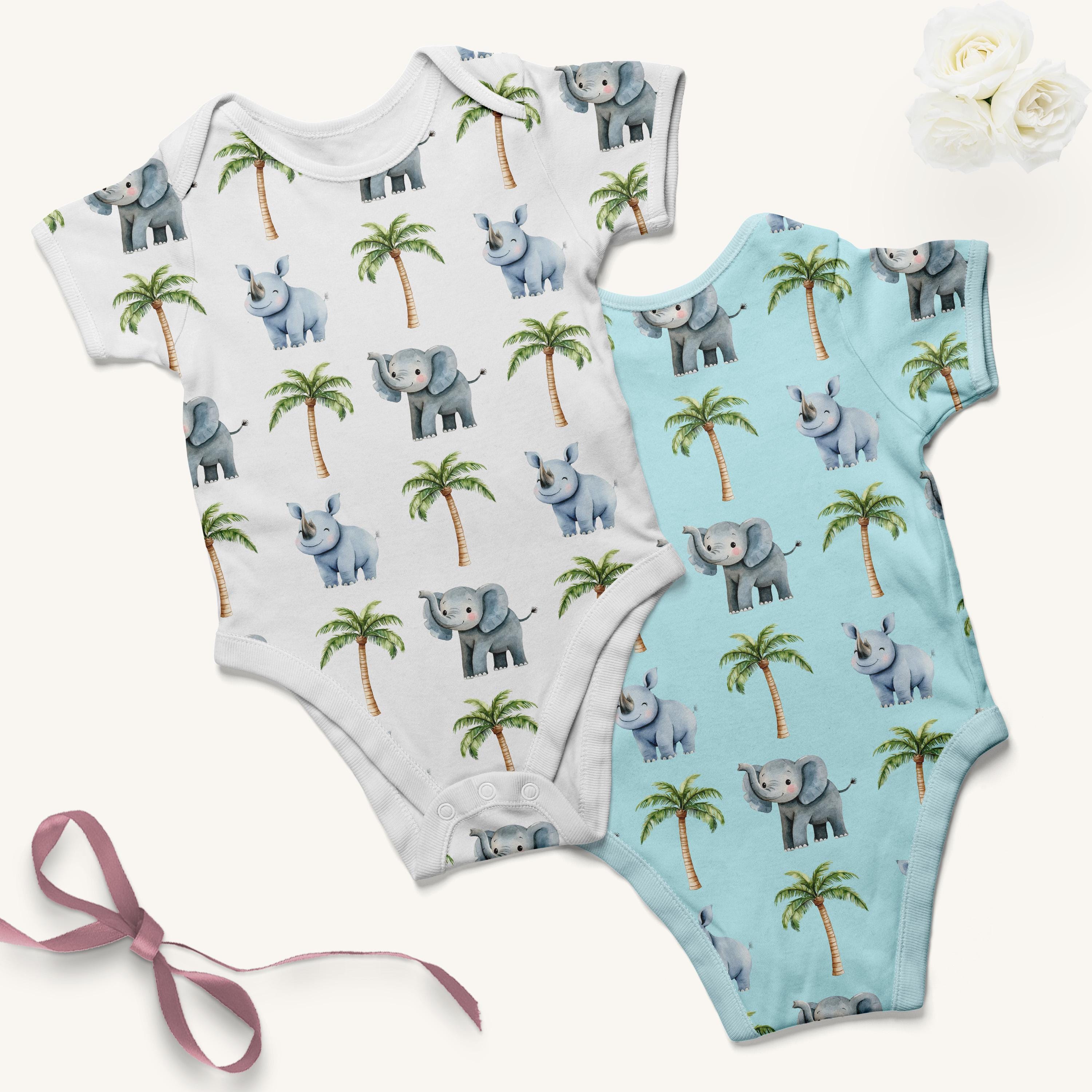 Seamless Elephant, Rhino, Palm Tree Pattern, Safari Animal Digital ...