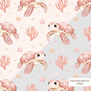 Seamless Sea Turtle Pattern, Cute Ocean Baby Animals, Watercolor Marine ...
