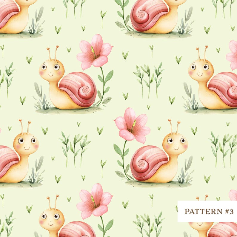 Cute Snail Seamless Pattern, Watercolor Snail Digital Paper, Animal ...