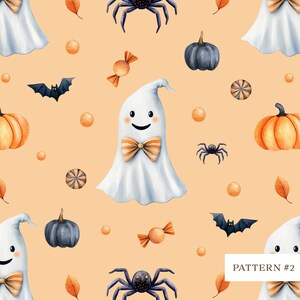 Cute Ghosts Seamless Pattern-pumpkins-spider-bat-halloween Spooky ...