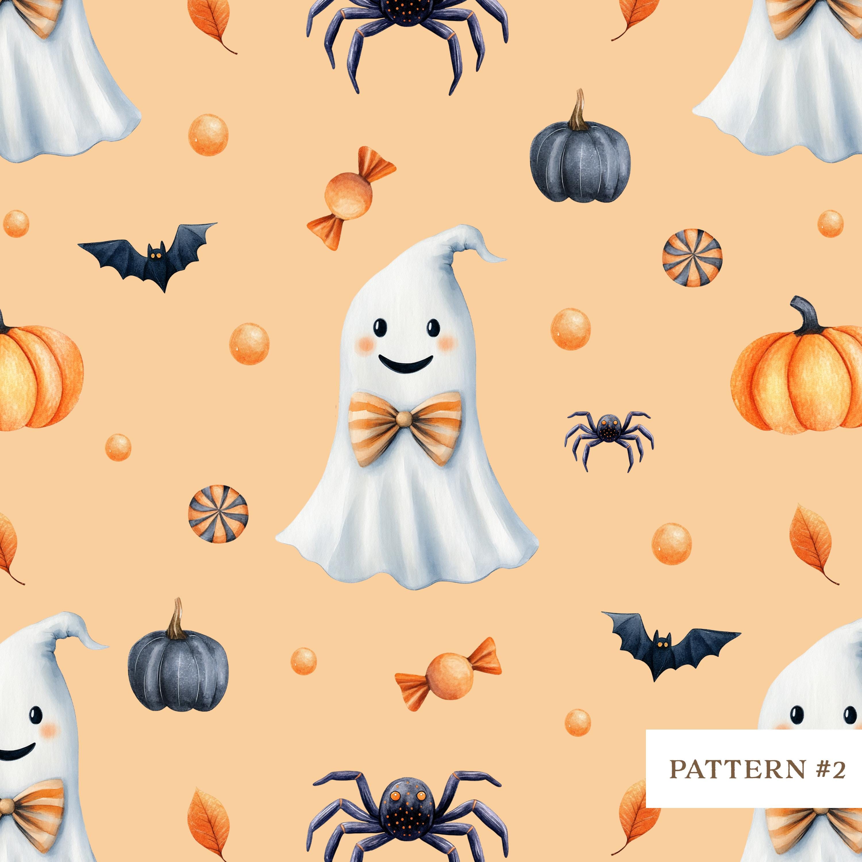 Cute Ghosts Seamless Pattern-pumpkins-spider-bat-halloween Spooky ...