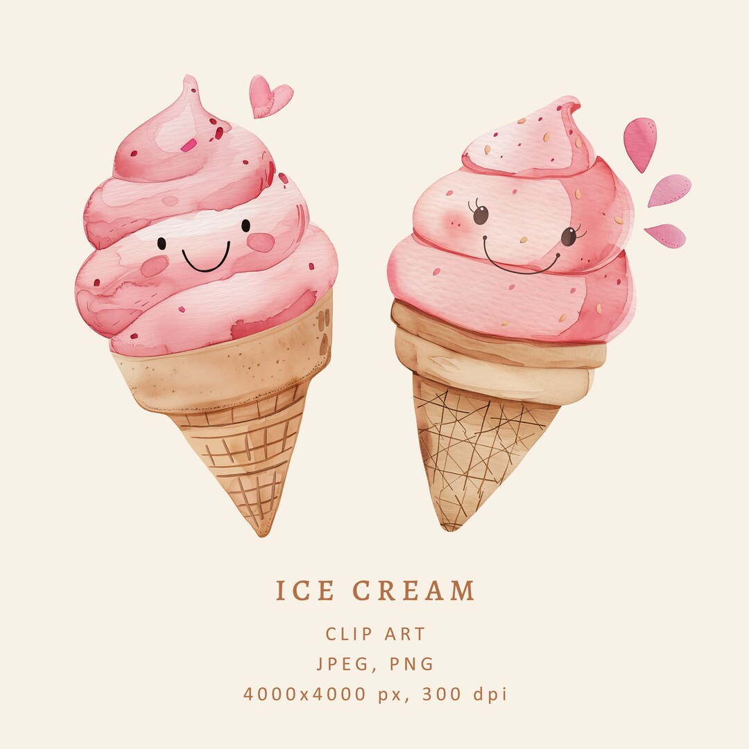 Ice Cream Clipart-kawaii Watercolor Illustration-food Dessert Clipart ...