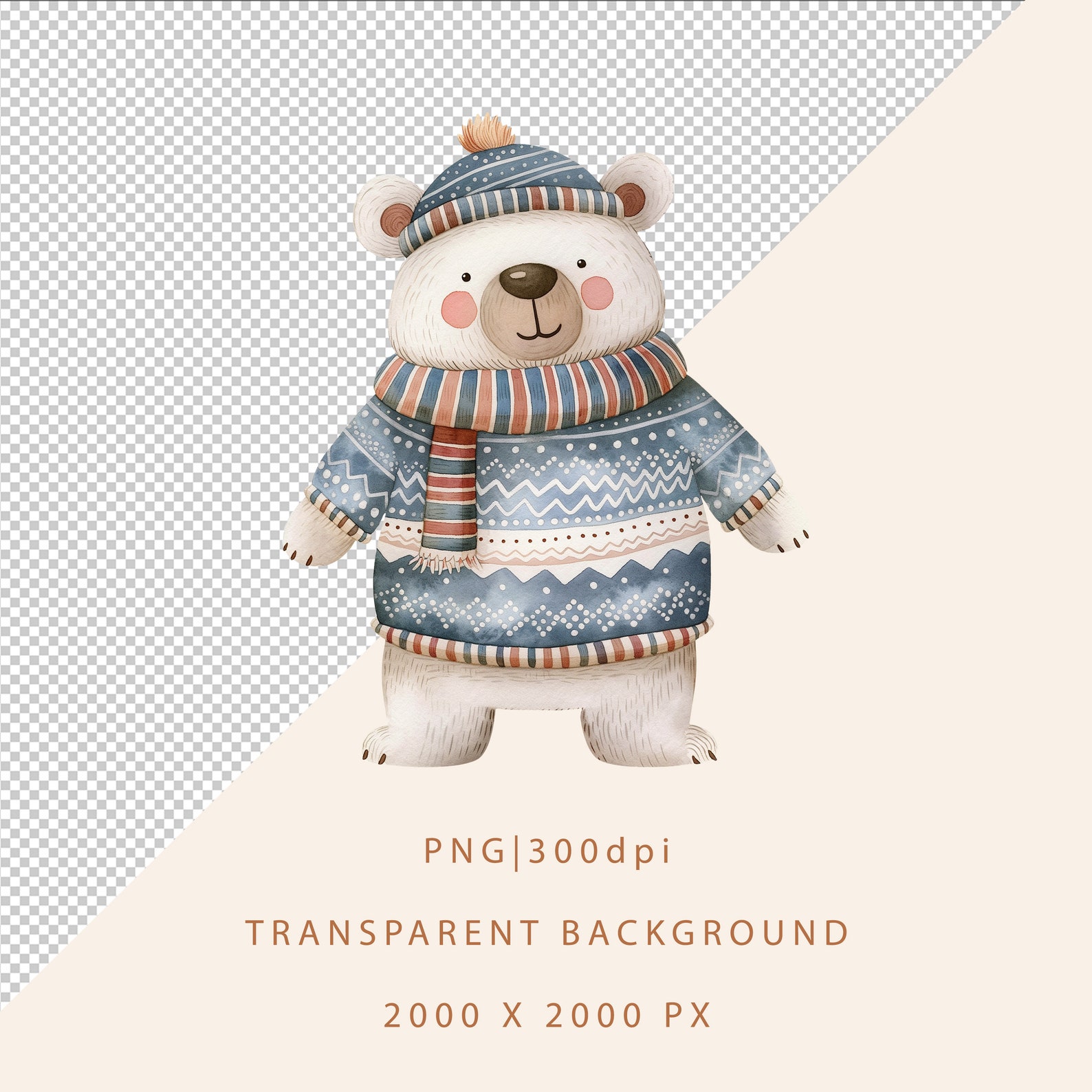 Watercolor Cute Polar Bears Clipart-commercial Use Clip Art-watercolor ...