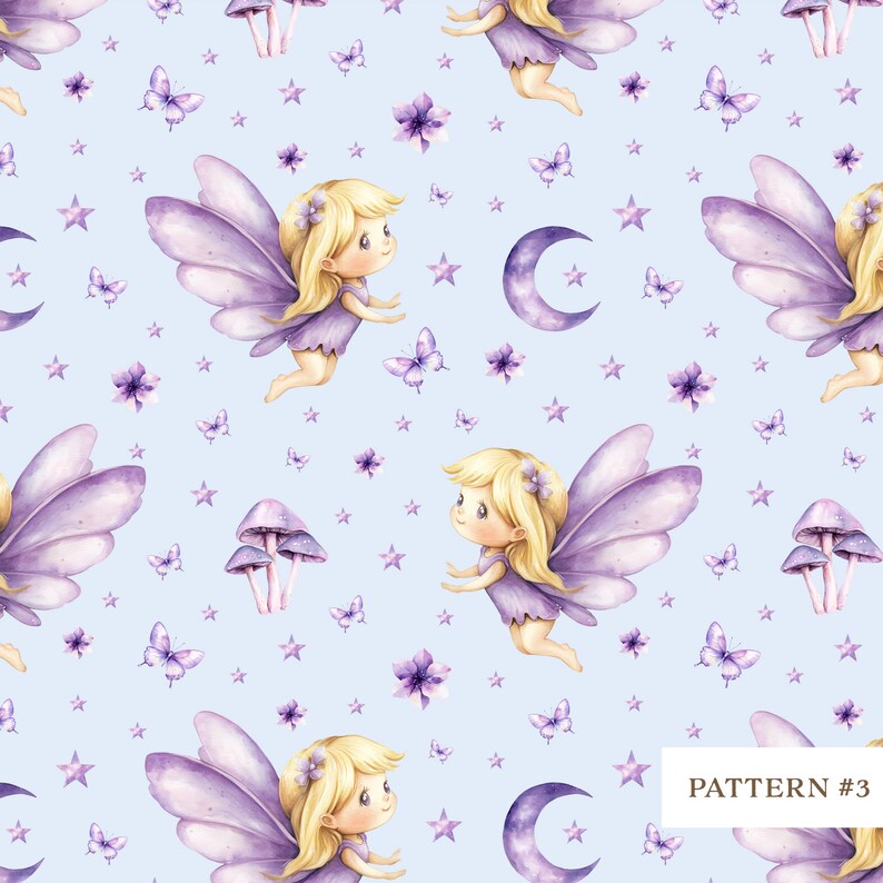 Fairy Seamless Pattern - Purple Fairy Digital Paper, Cute Fairy Clipart ...