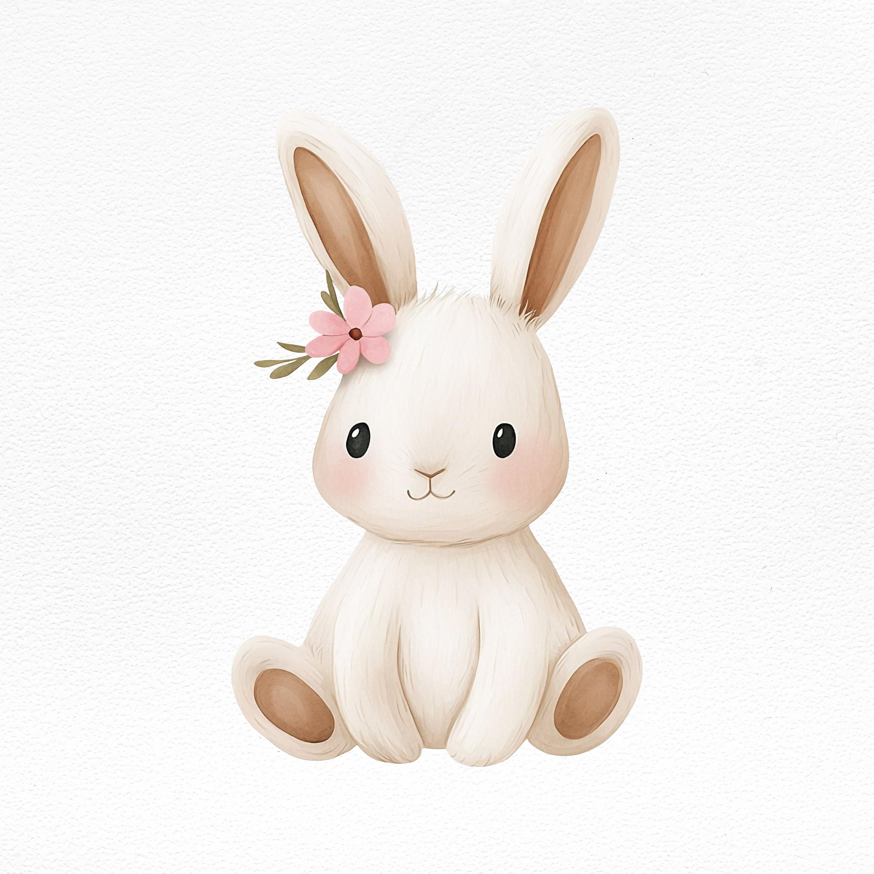 Cute Bunny Clipart PNG – Baby Rabbit Illustration, Woodland Animal Wall ...