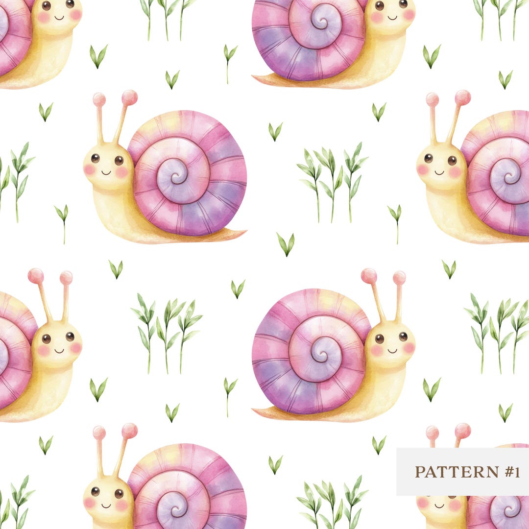 Watercolor Snail Seamless Pattern, Cute Pastel Snail Fabric Design ...