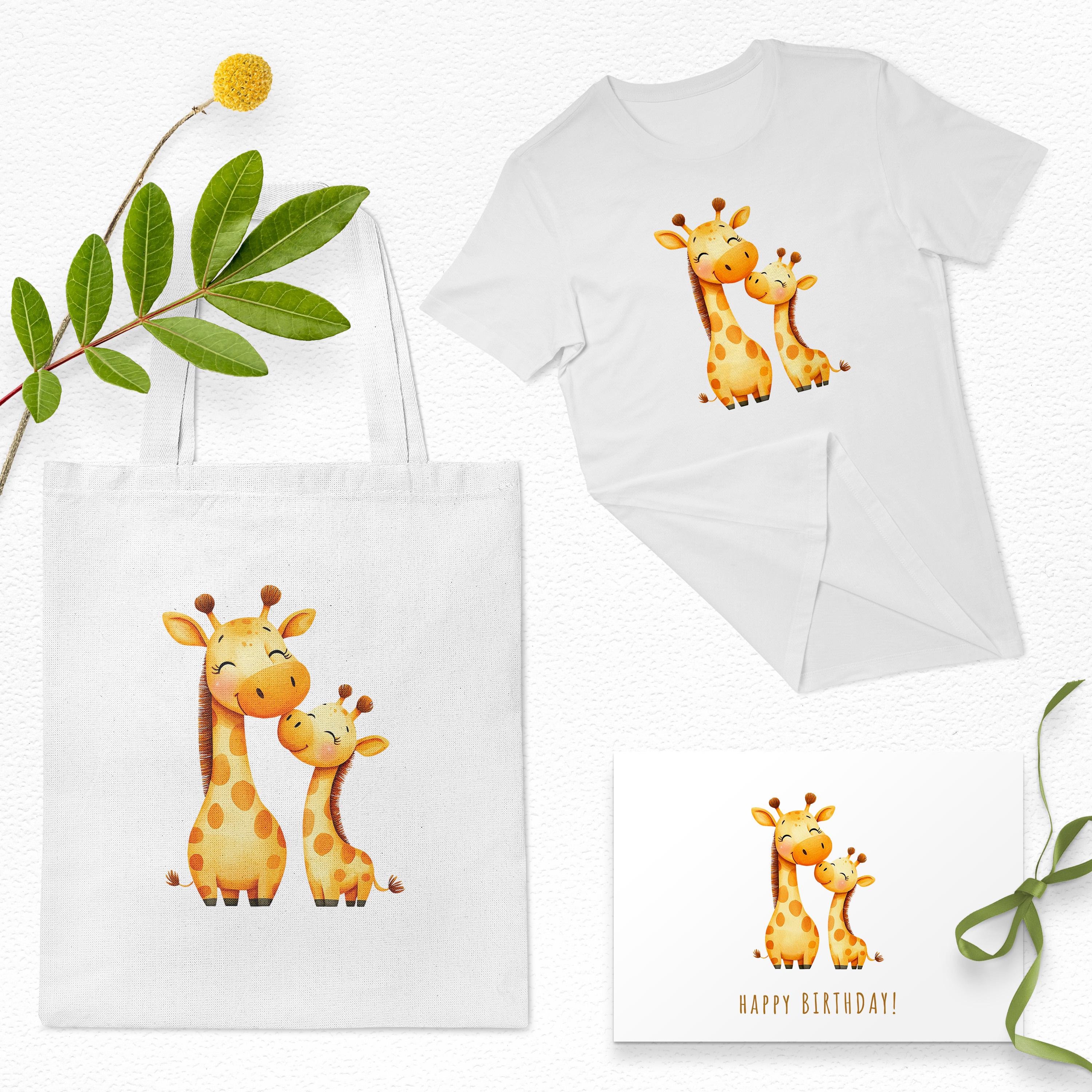 Watercolor Giraffe Mom and Baby PNG Illustration, Cute Safari Animal ...