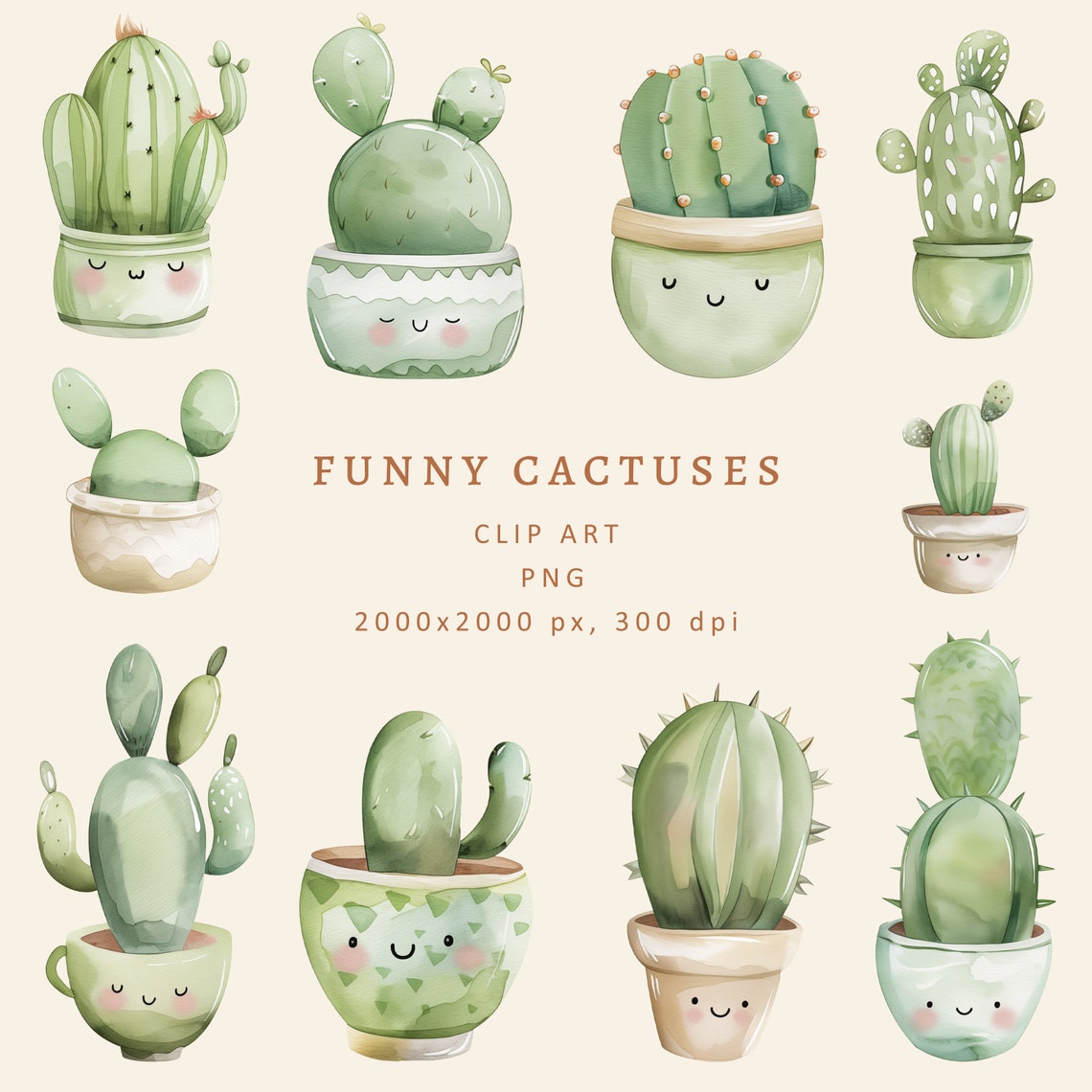 Watercolor Cactus Clip Art-desert Cactus Illustration-cacti Clipart ...