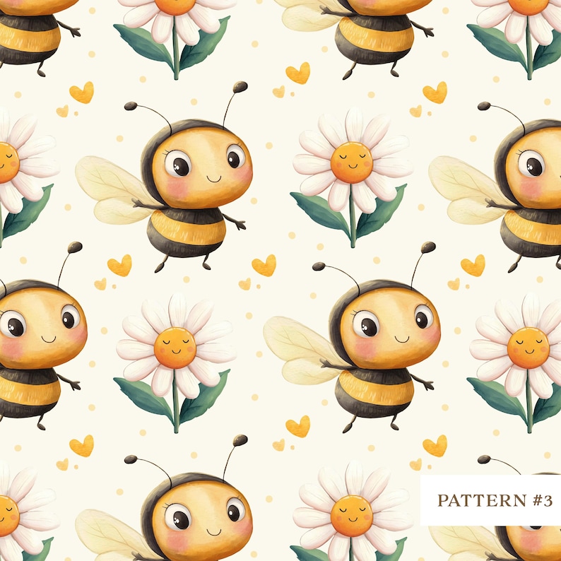 Cute Bee Seamless Pattern | Honey Bee Seamless Patterns PNG | Printable Digital Paper ...